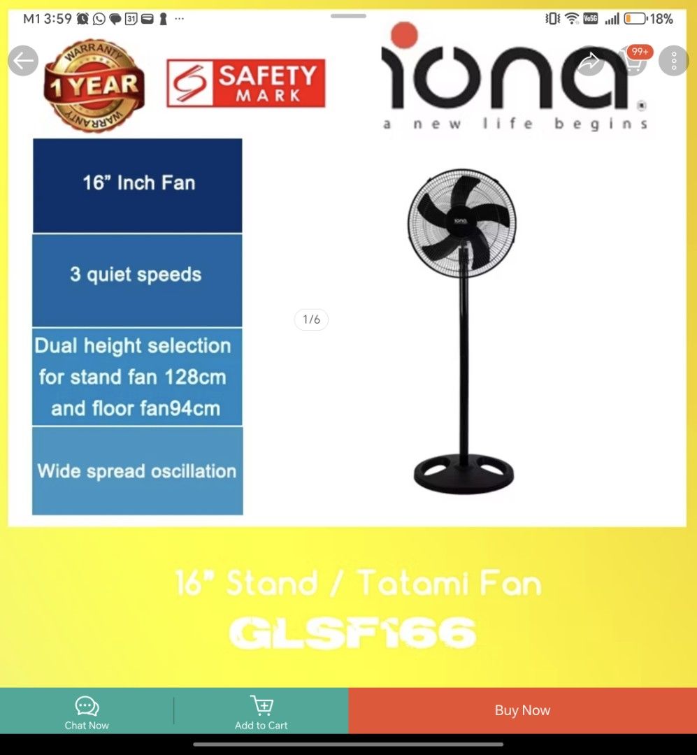 Iona GLS166 16" Stand Fan, Furniture & Home Living, Lighting & Fans ...