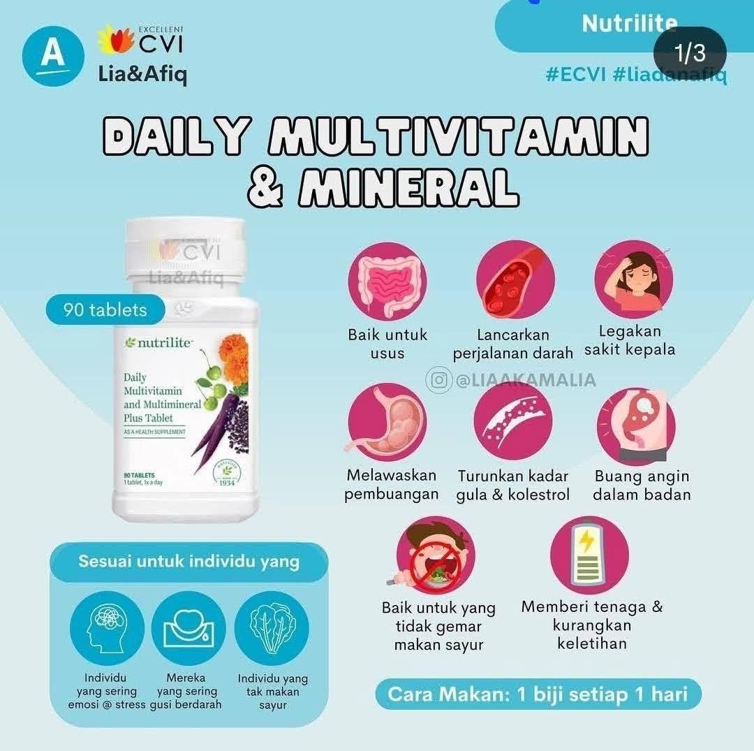 Nutrilite Daily Multivitamin & Mineral 90 Tablets, Health & Nutrition ...