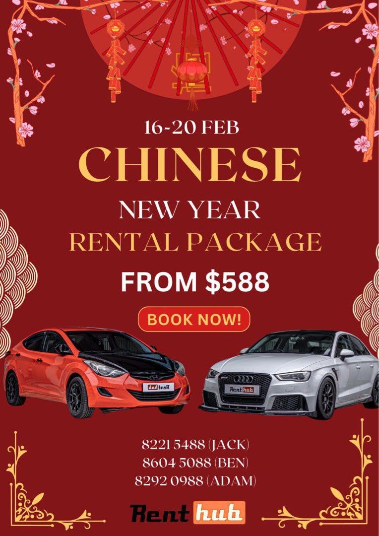 RENTHUB CAR RENTAL, CHINESE NEW YEAR BOOKING, Cars, Car Rental on Carousell