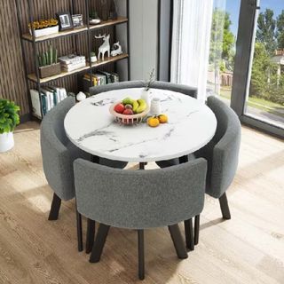 Dining Table Set 1+4 Meeting Table With 4Chair Square Table/Round Table Set(Free Install🚚 ...