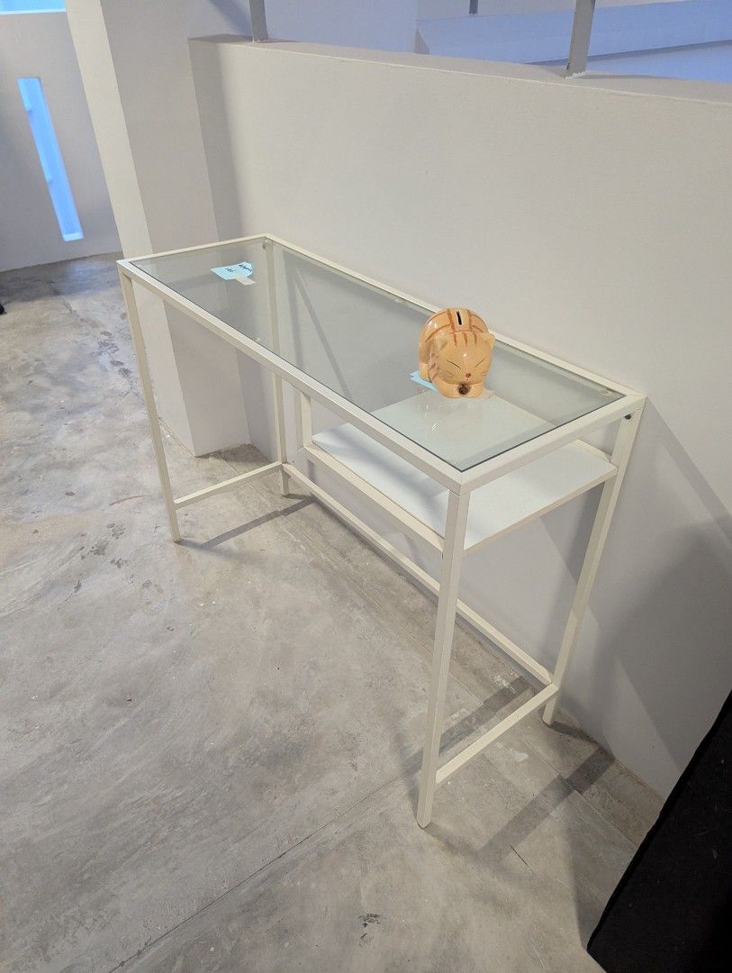 White Metal Frame Side Board Table with Glass Top - IKEA, Furniture ...