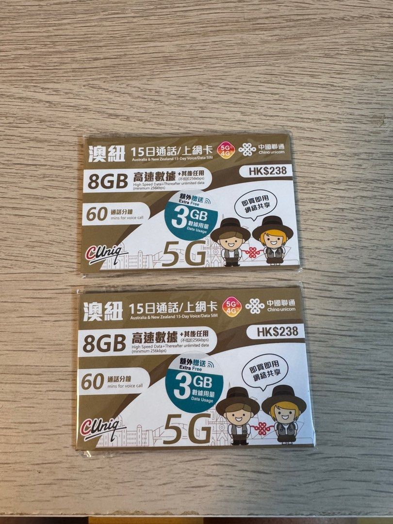 CUniq 澳洲紐西蘭15日通話/上網卡, 手提電話, 電話及其他裝置配件, Sim 卡 - Carousell