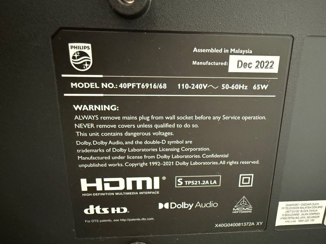 Philips 40PFT6916/68 LED TV, TV & Home Appliances, TV & Entertainment ...