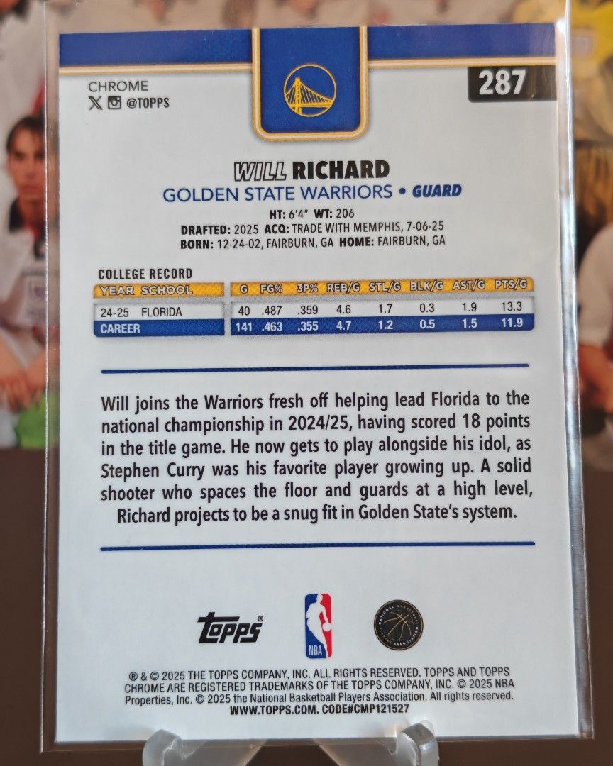 Will Richard 2025 Topps Chrome Silver X-Fractor RC NBA卡 , 興趣及遊戲, 收藏品及 ...