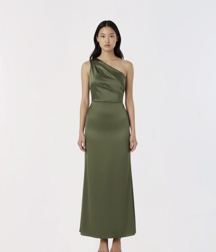 Satin olive green toga maxi dress, Women's Fashion, Dresses & Sets ...