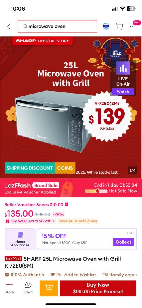 Sharp 25L Microwave Oven with Grill - R-72E0(SM), TV & Home Appliances ...