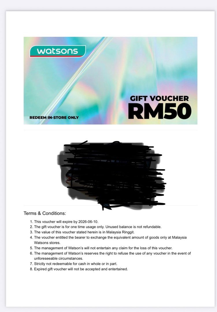 Watsons Gift Voucher RM150, Tickets & Vouchers, Vouchers on Carousell