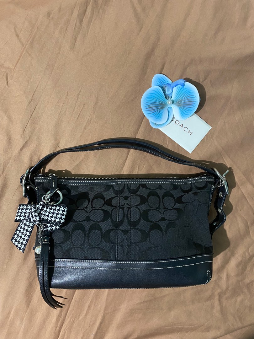 COACH Signature CC Canvas Leather East West Bag 9363 Shoulder Bag Black ...