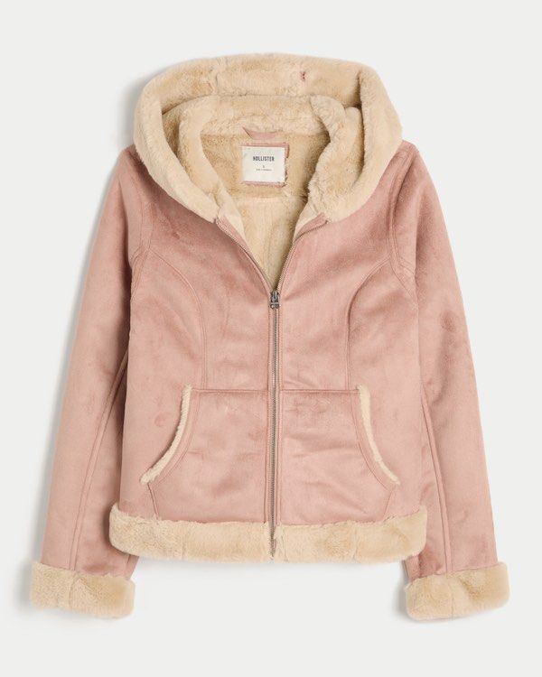 Hollister Faux Fur-Lined Faux Jacket fits UK 16-18, Women's Fashion ...