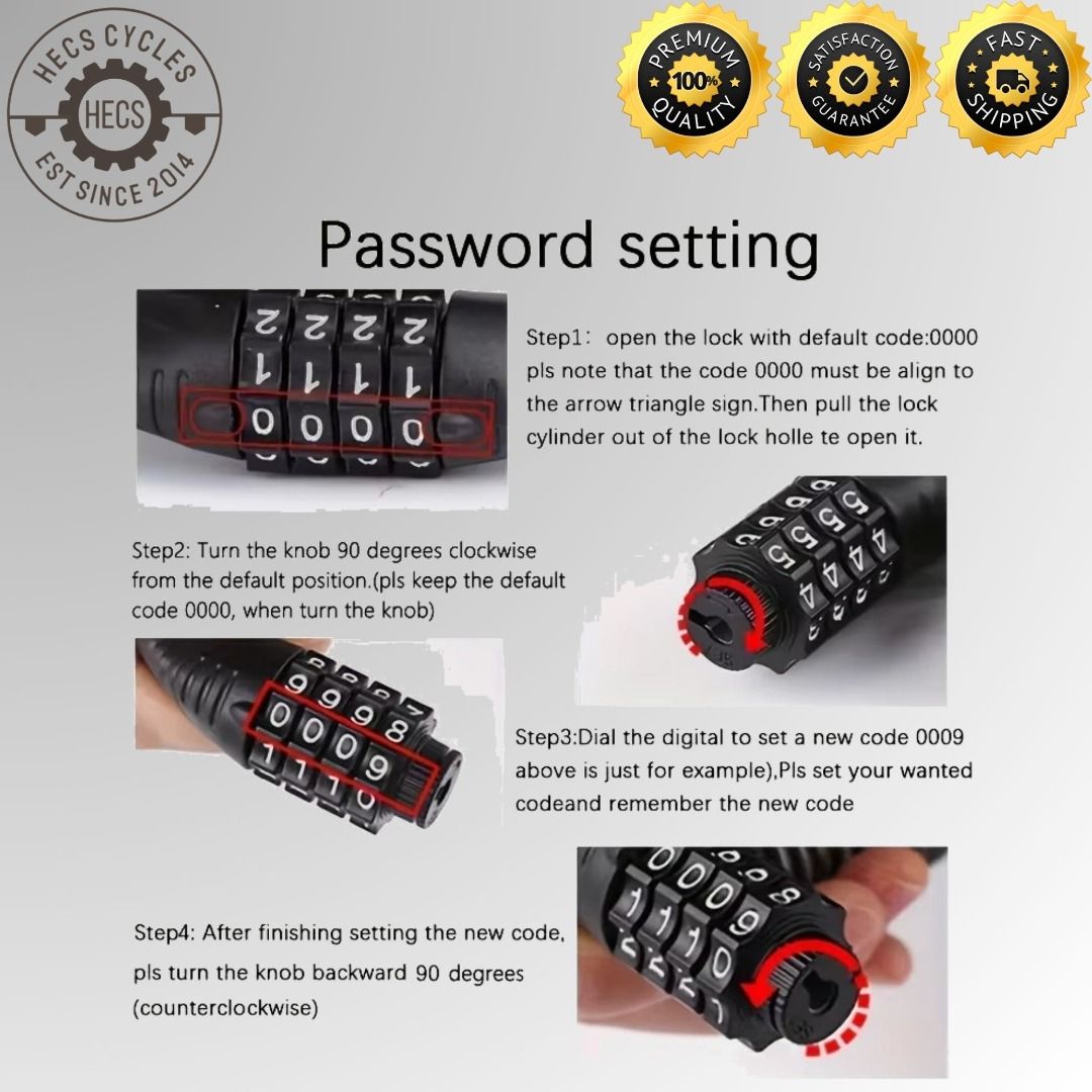 Bicycle Cable Lock 4 Digit Password Anti Theft Lock for Bike Motorcycle ...