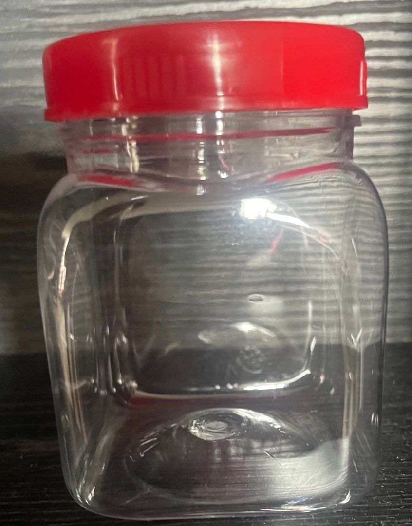 New Square Plastic Storage Jars with Red Lids, Furniture & Home Living ...
