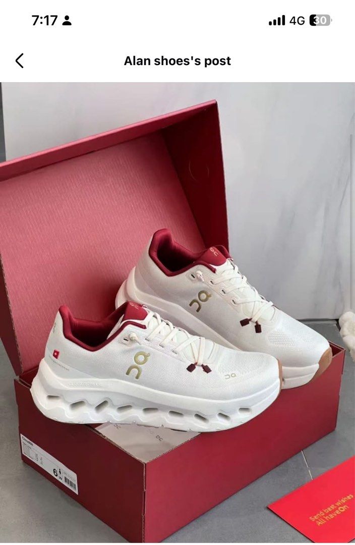 On Cloudmonster White Red, 男裝, 鞋, 波鞋 - Carousell