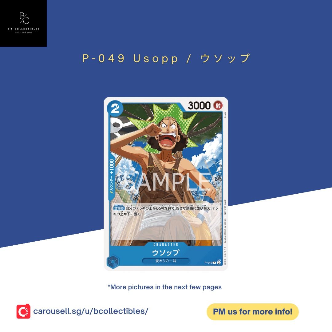 [One Piece TCG] Usopp P-049 Promotional Card, Hobbies & Toys, Toys ...