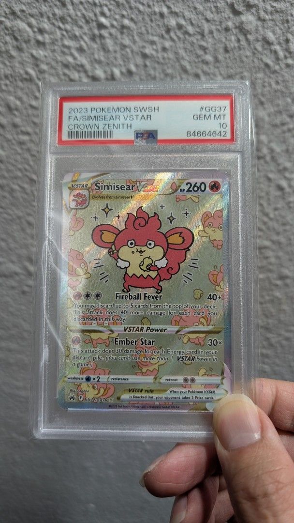 PSA 10 Pokemon Simisear VSTAR GG37 Crown Zenith TCG cute slab, Hobbies ...