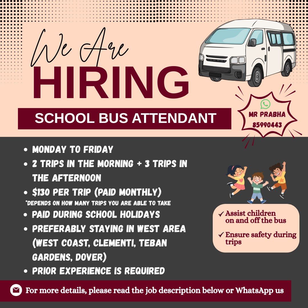 School Bus Attendent, Jobs, Customer Service on Carousell