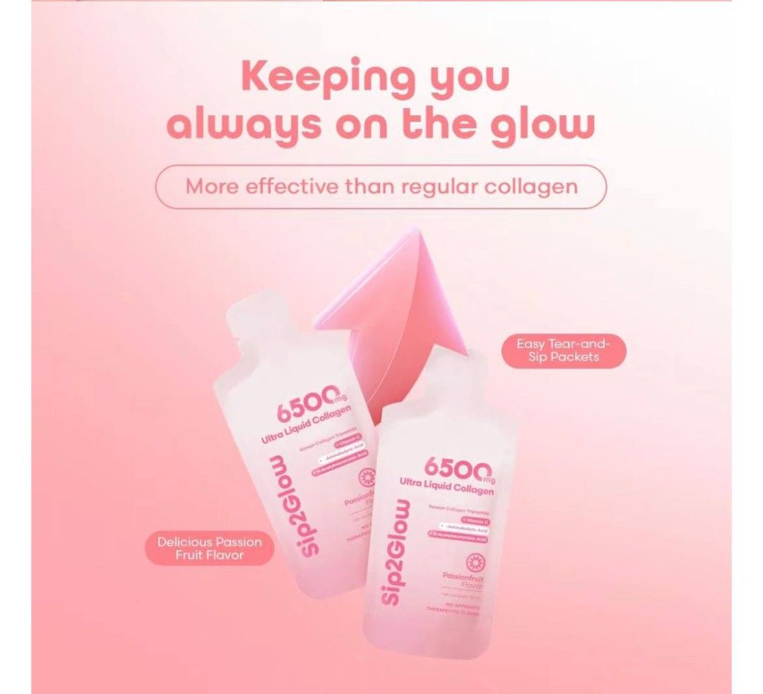 Sip2Glow 6500 Ultra Collagen Drink, Health & Nutrition, Health ...