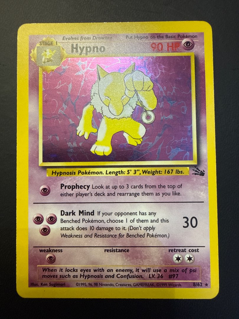 Hypno Fossil Pokemon Vintage #8, Hobbies & Toys, Toys & Games on Carousell