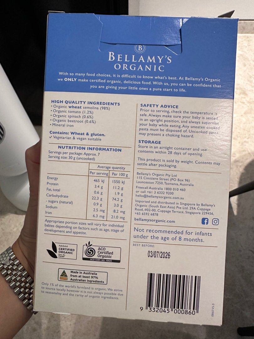 Bellamy's Organic Veggie Pasta Alphabets (8+ Months), Babies & Kids ...