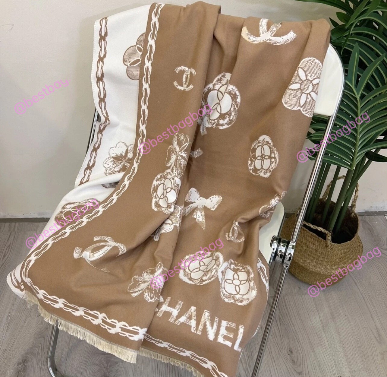 Chanel Camellia Long Scarf Classic double-sided camellia print with ...