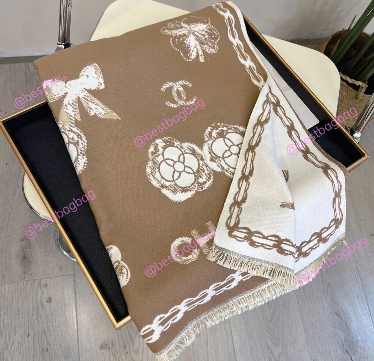 Chanel Camellia Long Scarf Classic double-sided camellia print with ...