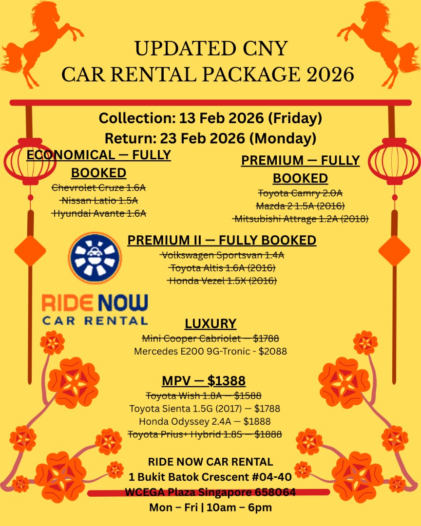 CNY 2026 Car Rental - Updated List of Available Models (Sedans / Conti ...
