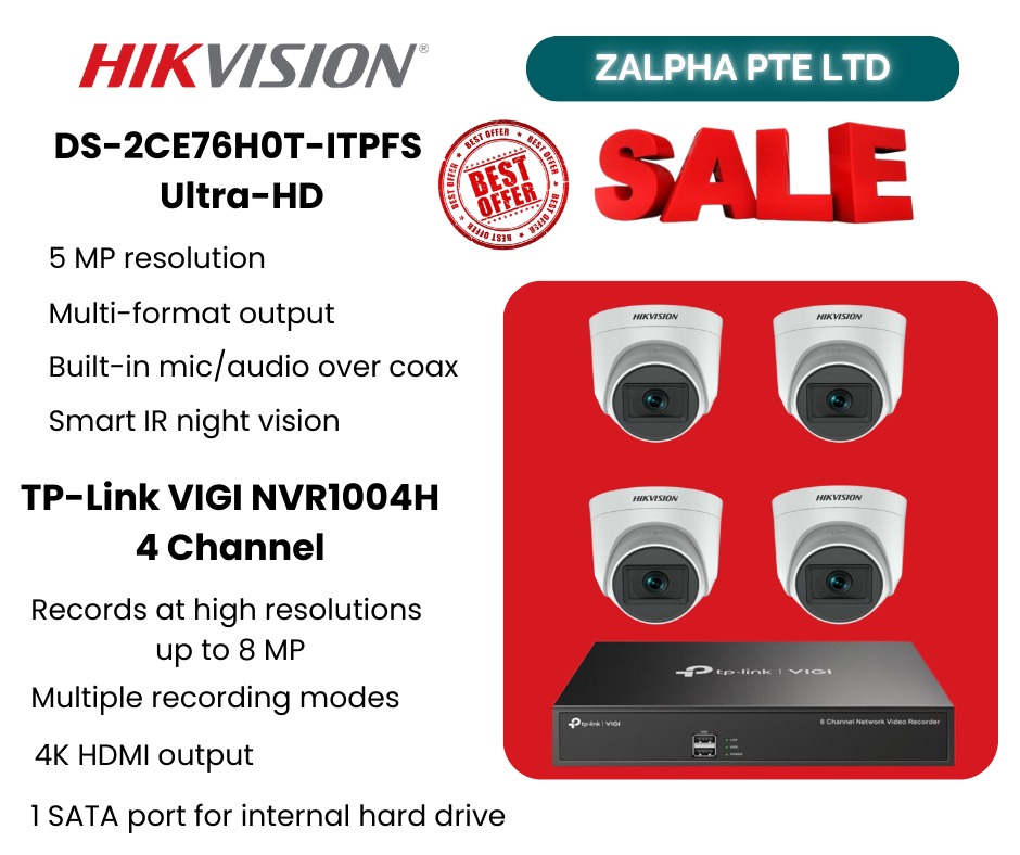 Hikvision 5MP 4 Camera CCTV Combo | DS-2CE76H0T-ITPFS + 4 Chennal NVR ...
