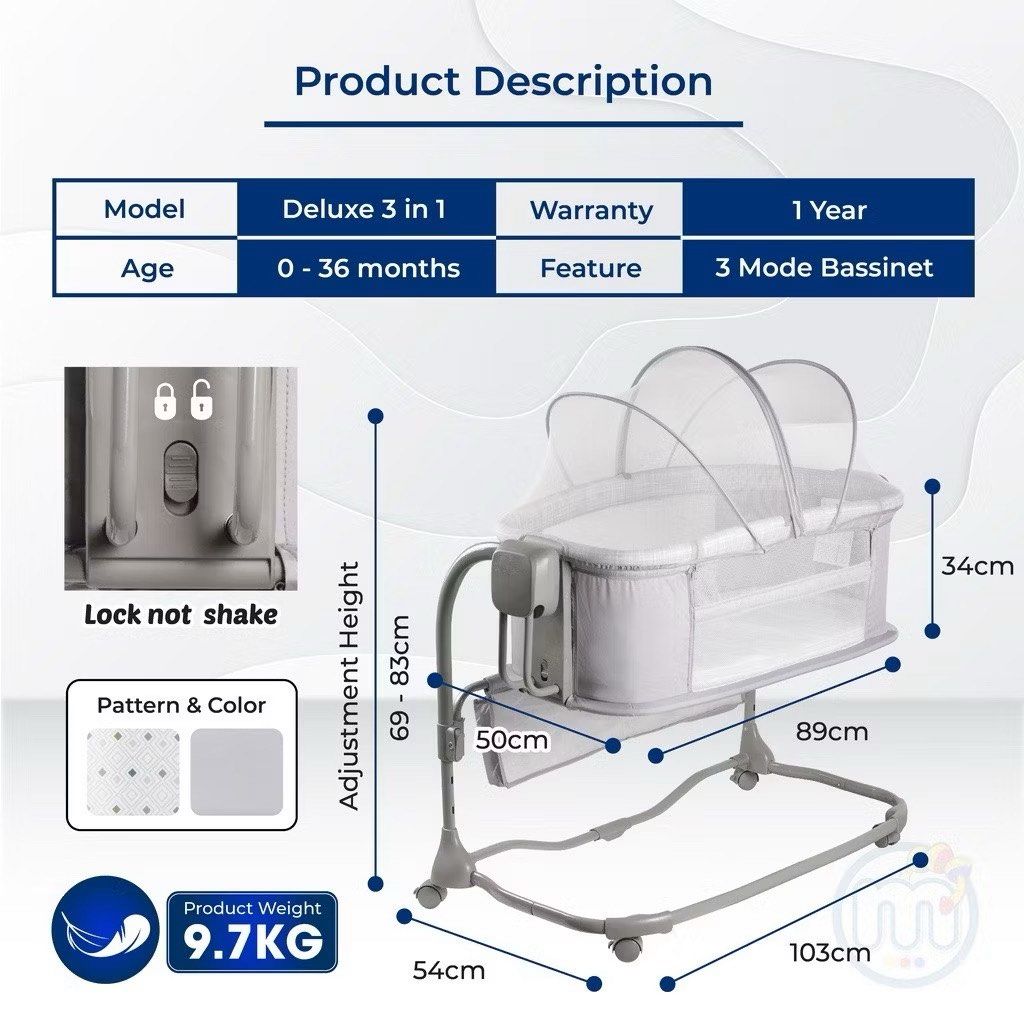 Mastela Deluxe 3-in-1 Bassinet, Babies & Kids, Baby Nursery & Kids ...