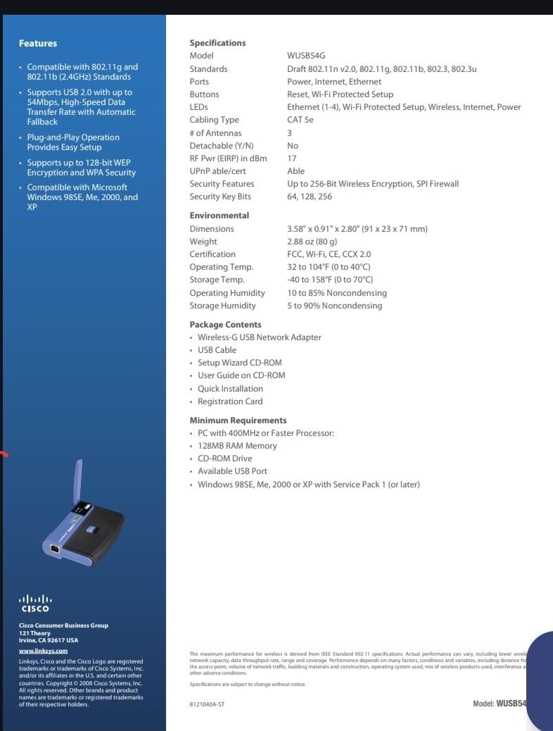 Preowned Linksys Wireless-G USB adapter, Computers & Tech, Parts ...