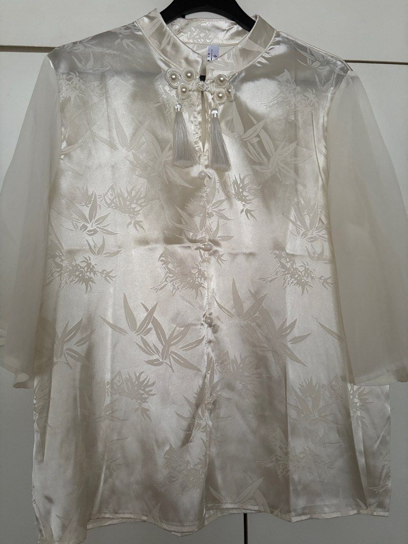 White Satin Top with Tassels( cheong sam button style), Women's Fashion ...