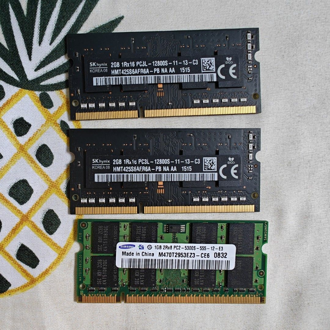 (All 3) Laptop RAM Memory Sticks - 2x SK Hynix 2GB + 1x Samsung 1GB ...