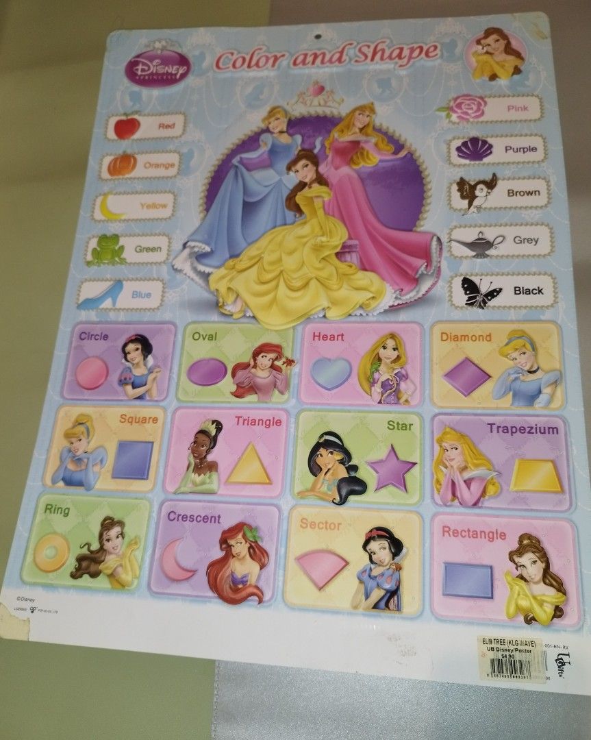 Disney Princess Color and Shape Poster, Hobbies & Toys, Toys & Games on ...