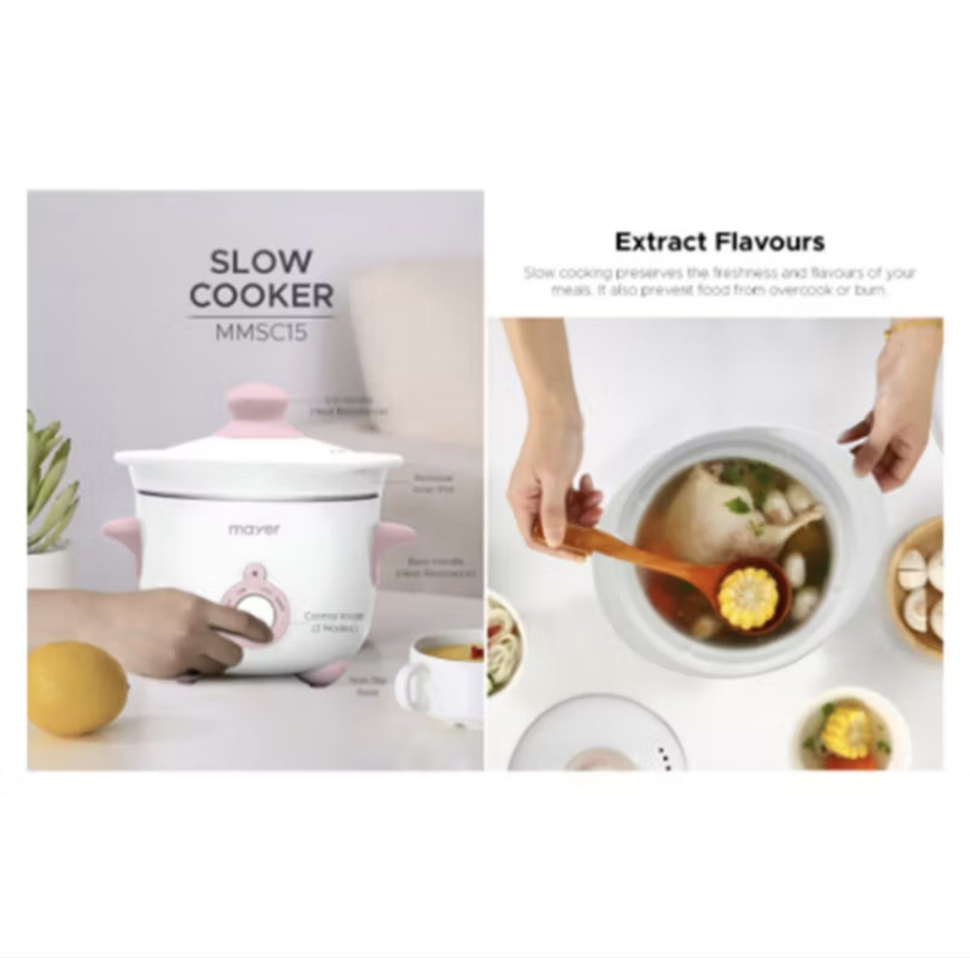 Mayer 1.5L Slow Cooker MMSC15 (Black/Pink), TV & Home Appliances ...