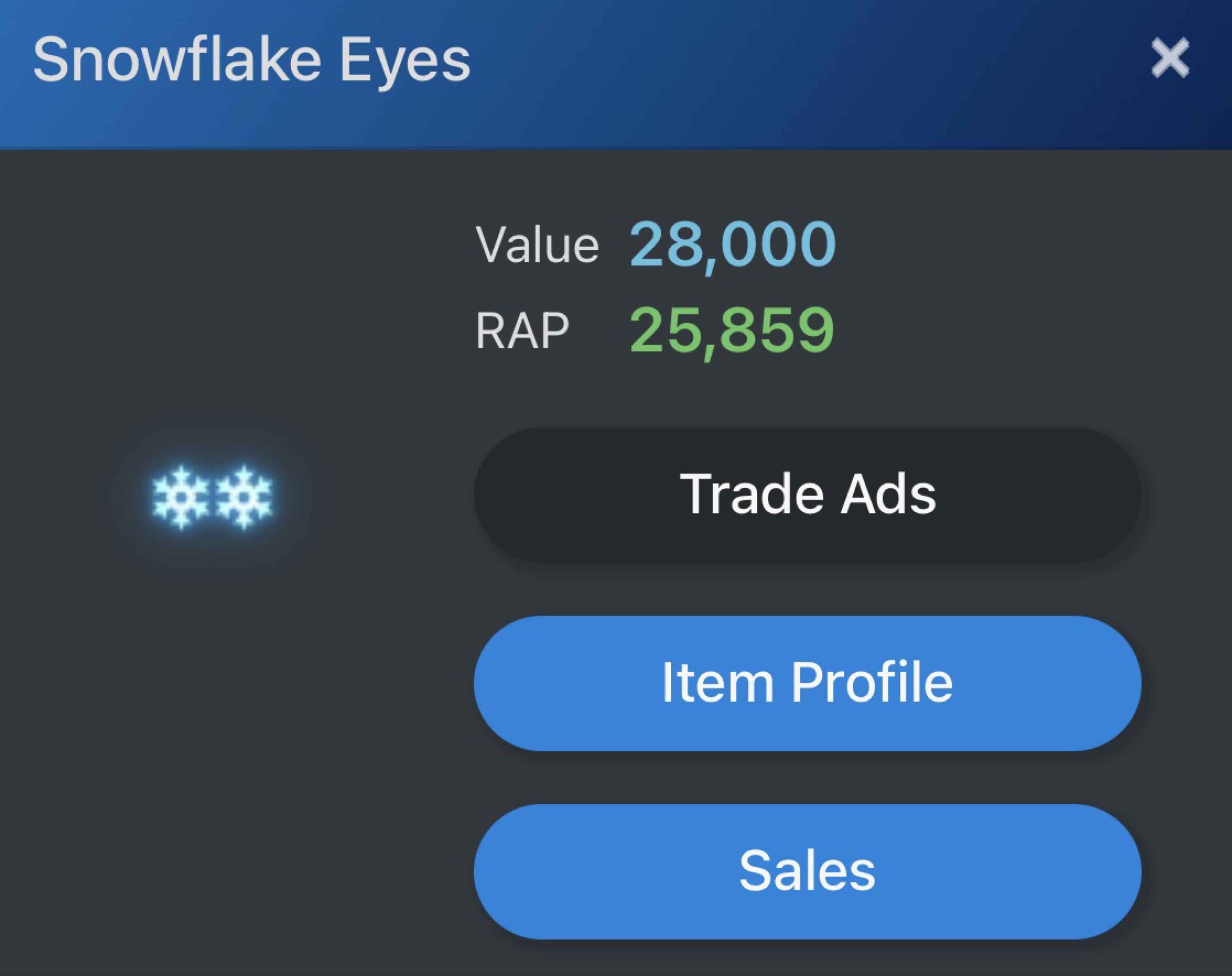 Roblox Limited Snowflake Eyes, Video Gaming, Gaming Accessories, In ...