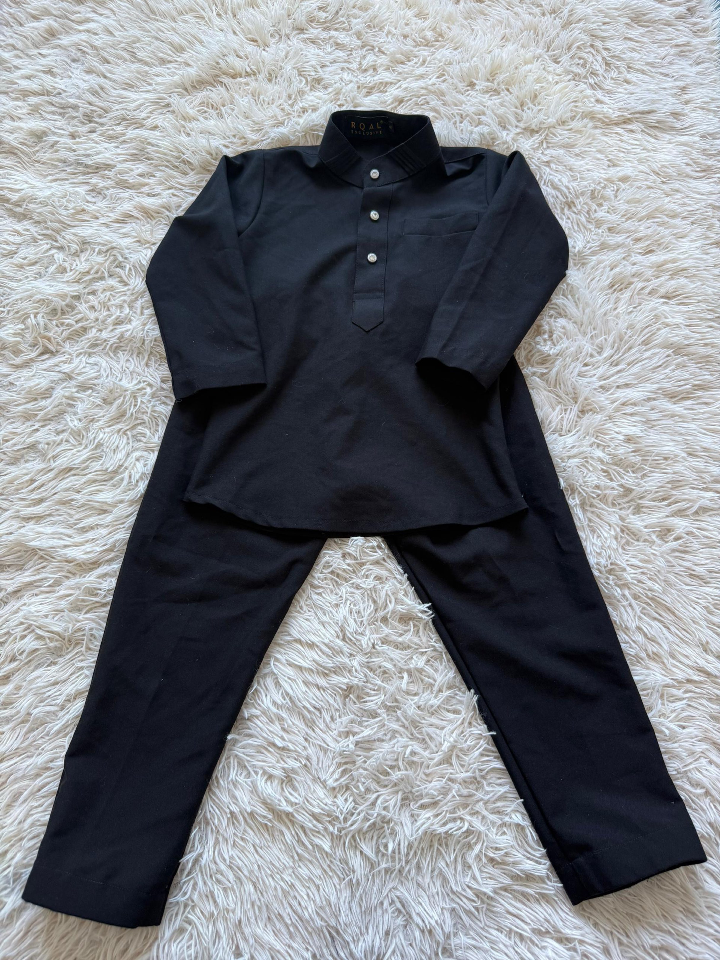 RQAL EXCLUSIVE baju melayu kids (black), Babies & Kids, Babies & Kids ...