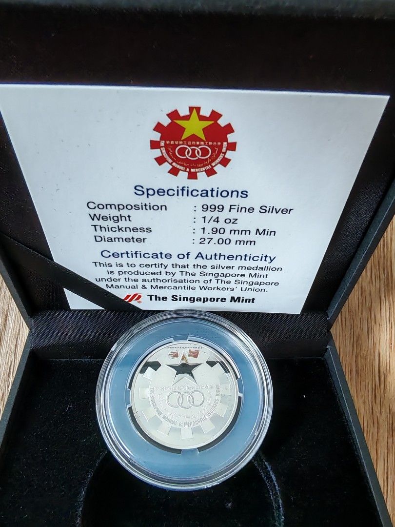 Singapore SMMWU 60th Anniversary Silver Medallion, Hobbies & Toys ...