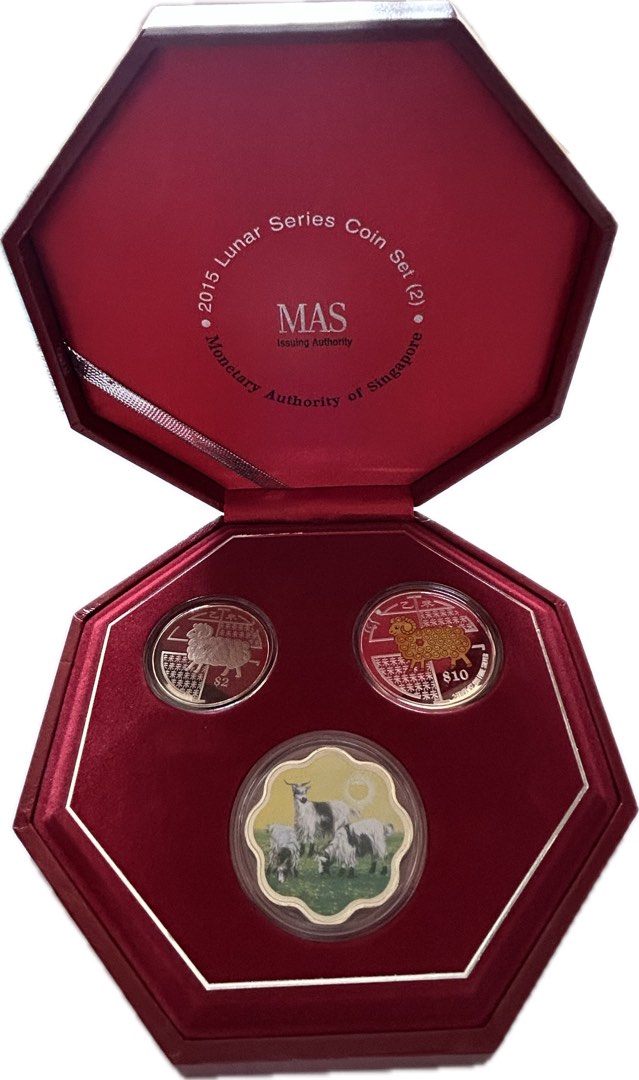 Year 2015年 羊 Goat lunar series coin set (2) 62.206g fine silver proof ...