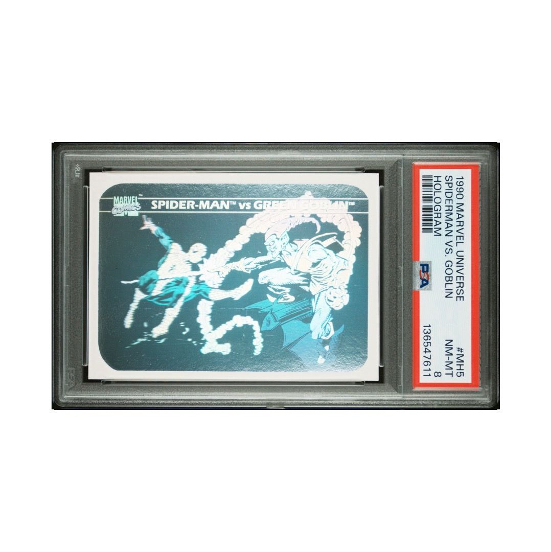 1990 Marvel Universe Spider-Man vs. Green Goblin Hologram PSA 8 Holo ...