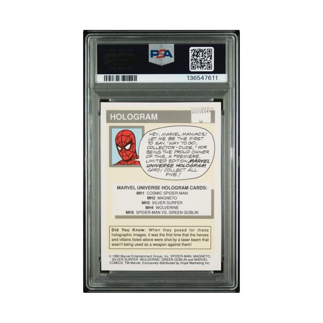 1990 Marvel Universe Spider-Man vs. Green Goblin Hologram PSA 8 Holo ...