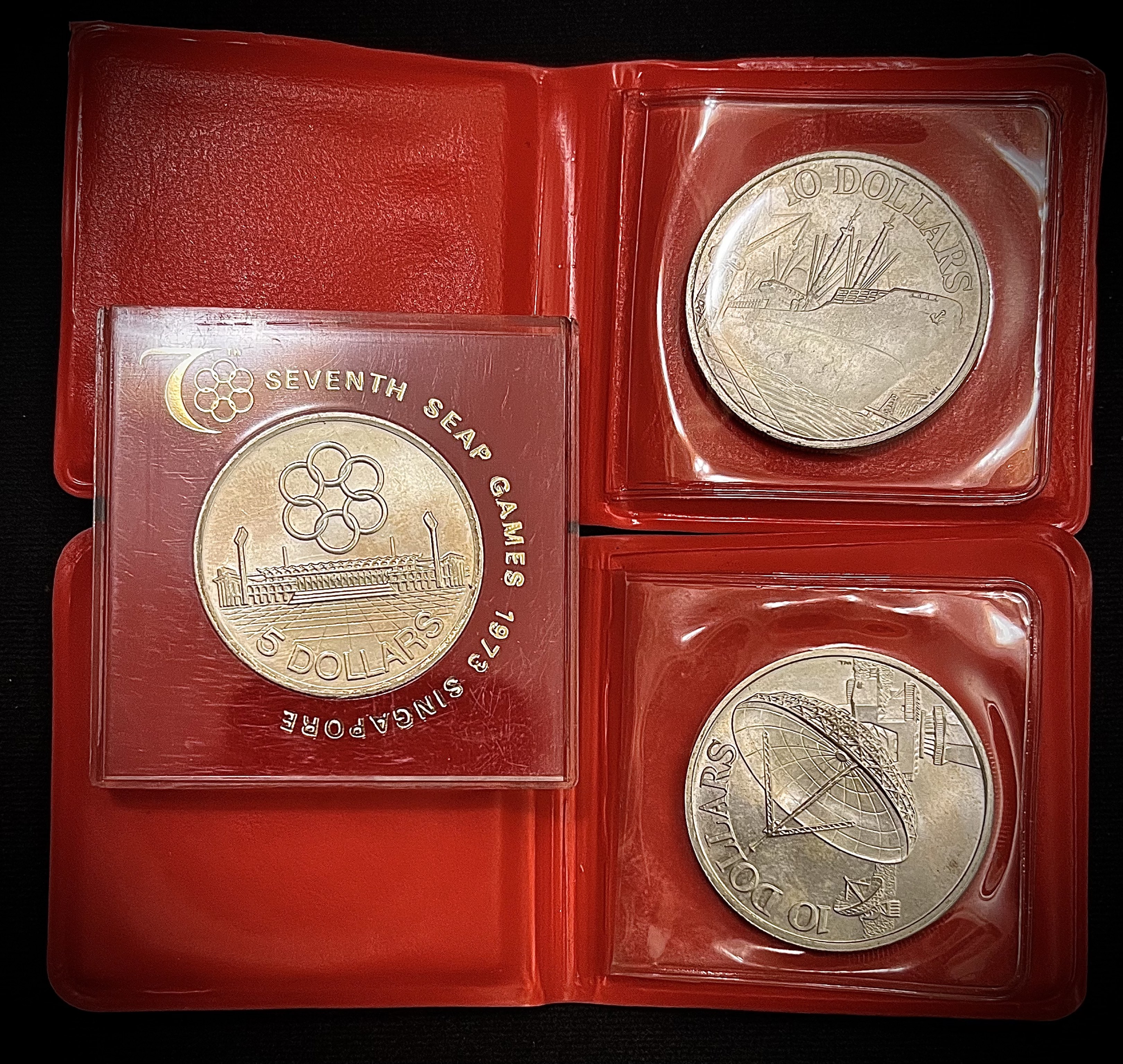 1973 – 1978 Singapore Large Silver Coins x3 Pcs. Incl. : x1 Pc. 1973 $5 ...