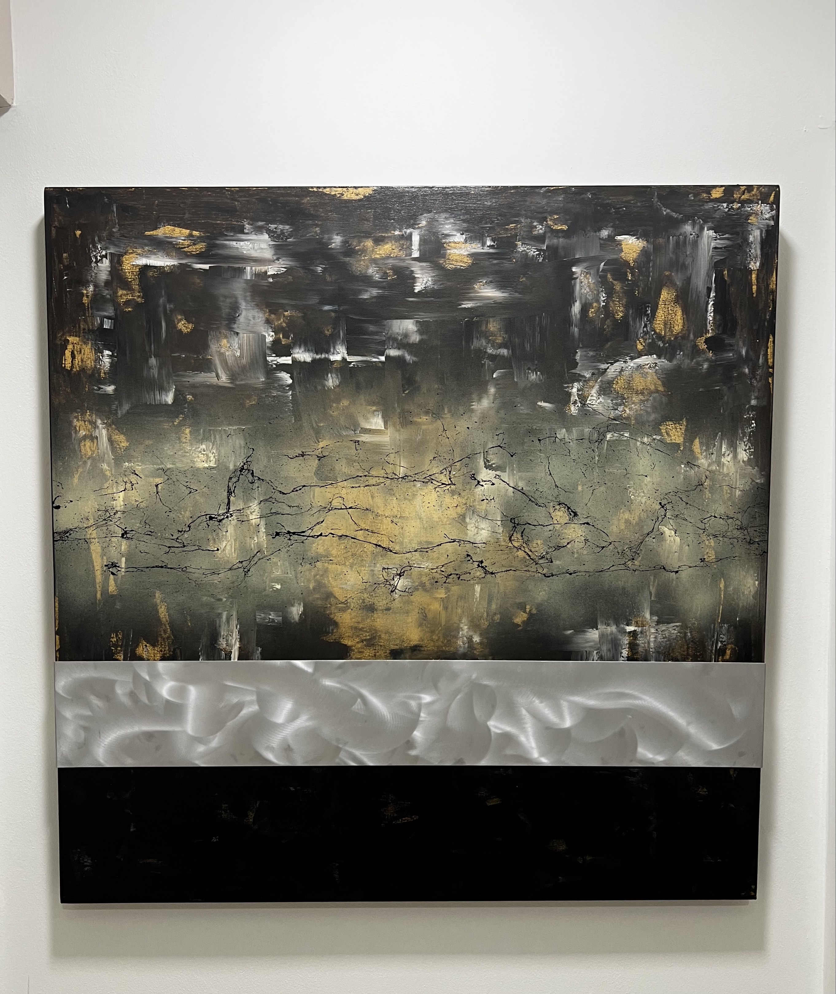 Abstract Art Painting - Gold, Silver, and Black, Hobbies & Toys, Art ...