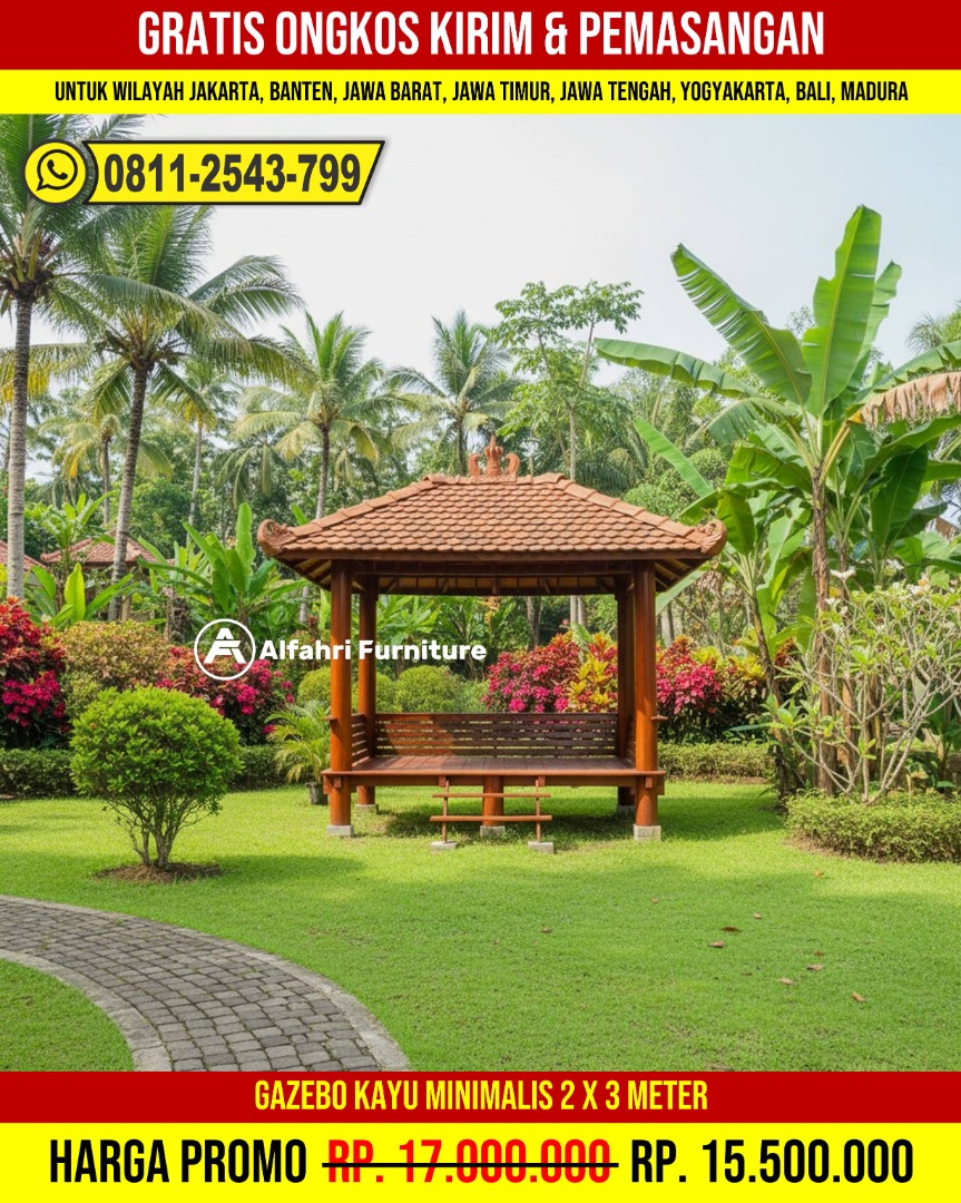 Gazebo Taman Outdoor Dengan Kualitas Premium 2x3 Atap Genteng Sirap ...