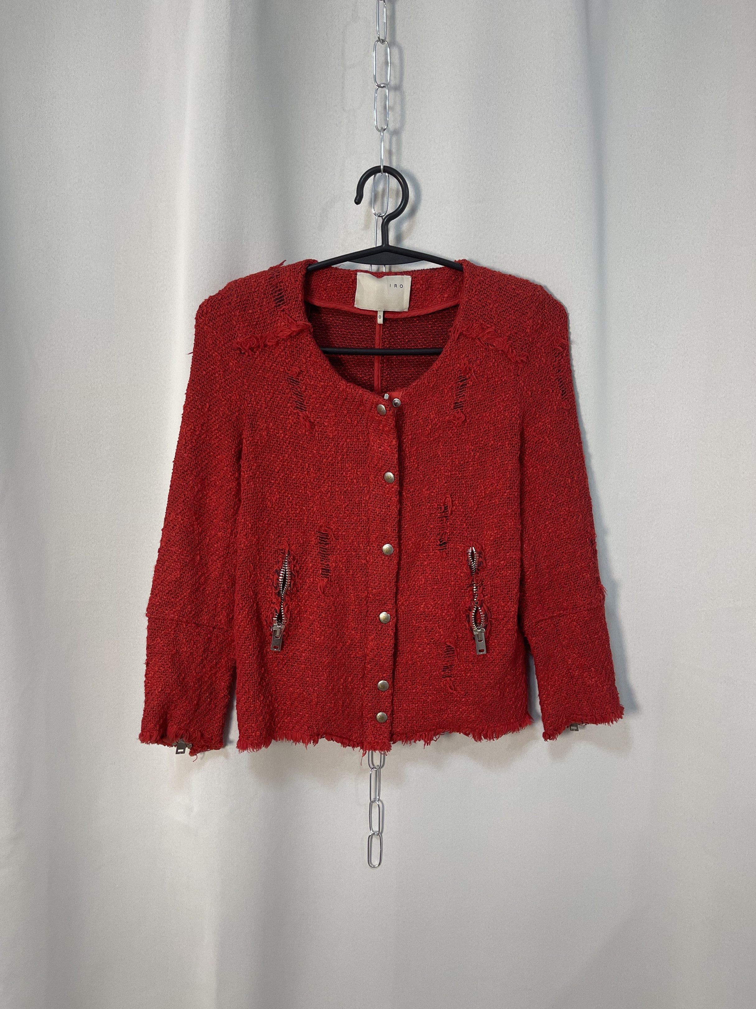 IRO red agnette distressed tweed jacket, Women's Fashion, Coats ...