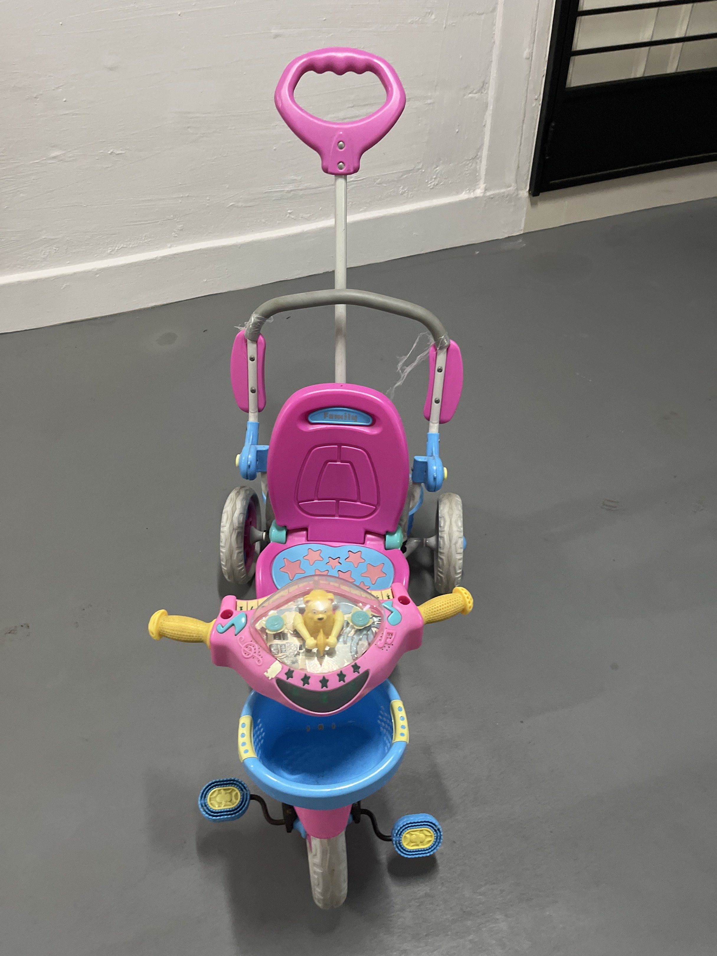 Pink Kids Tricycle with Push Handle, Babies & Kids, Going Out ...