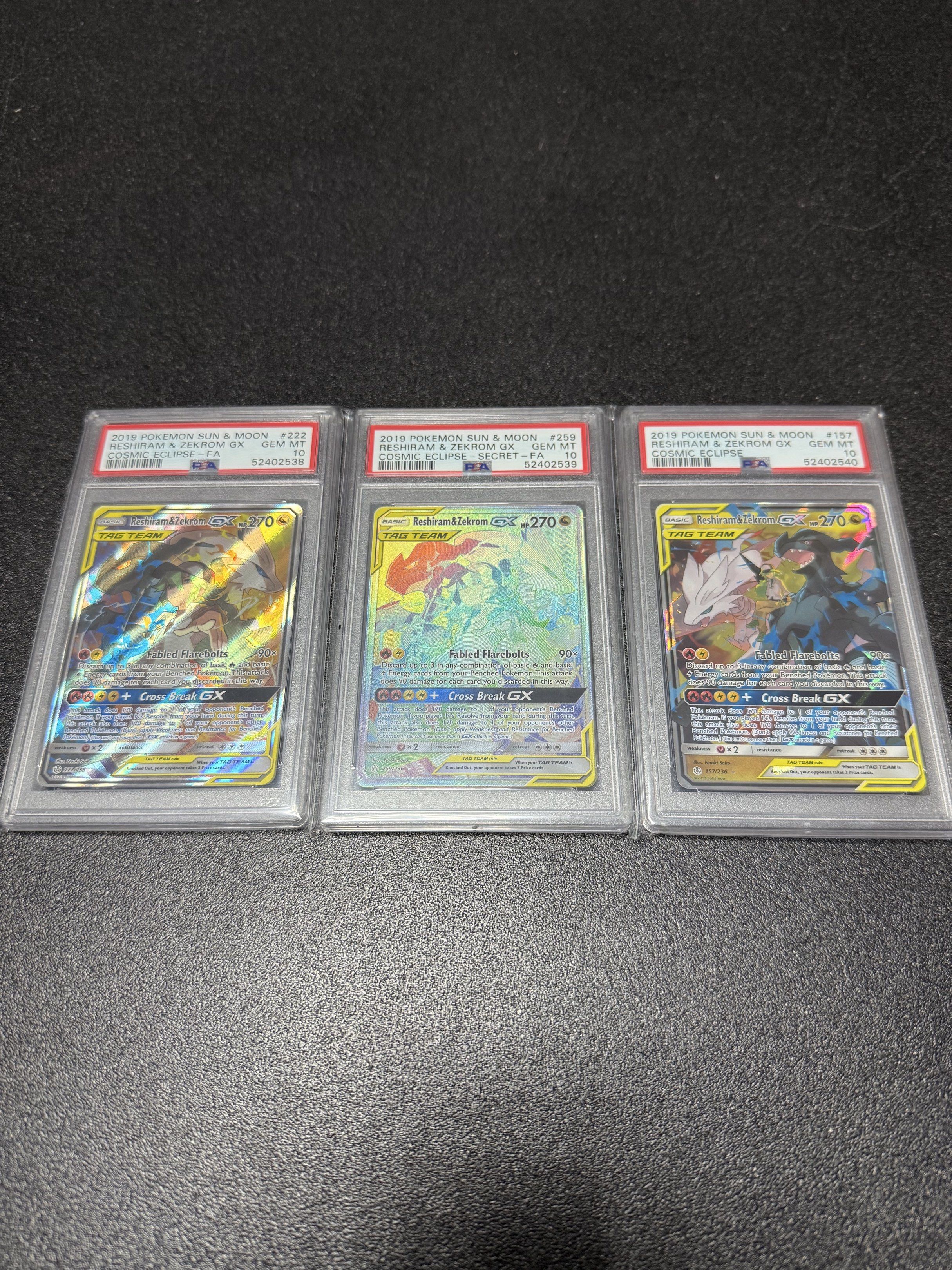 Reshiram & Zekrom GX Cosmic Eclipse PSA 10 sequential, Hobbies & Toys ...