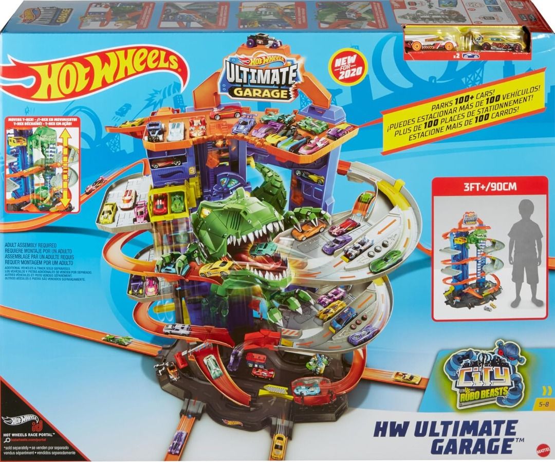 THP - Hot Wheels City Toy Car Track Set, Ultimate Garage with T-Rex ...