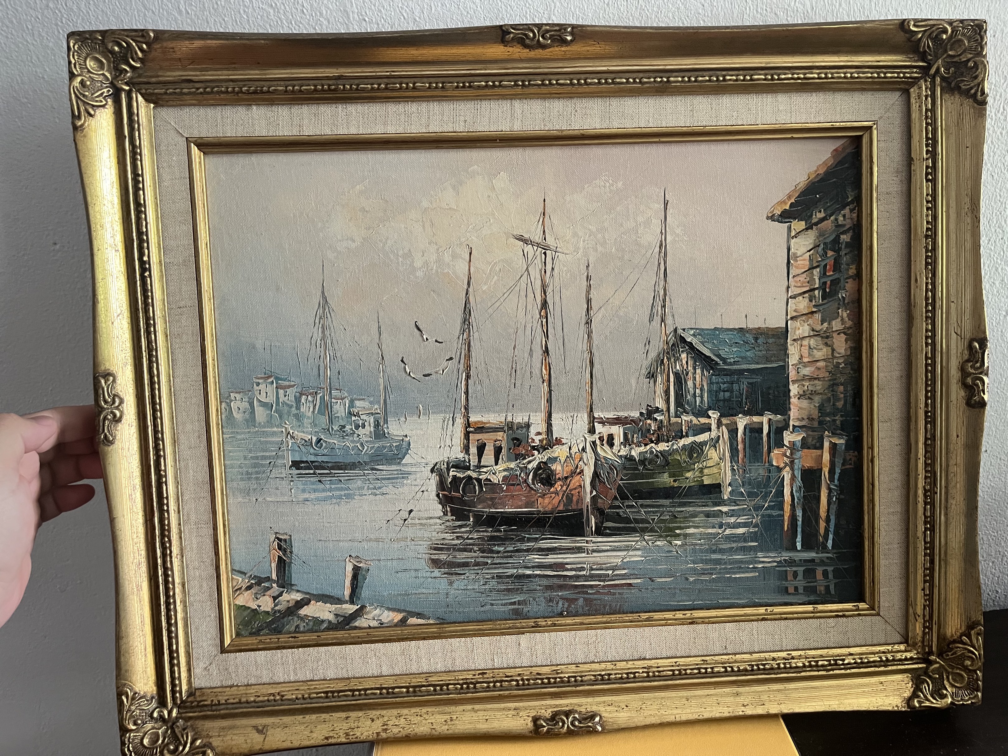 Vintage Oil Painting - Harbour Scene, Furniture & Home Living, Home ...