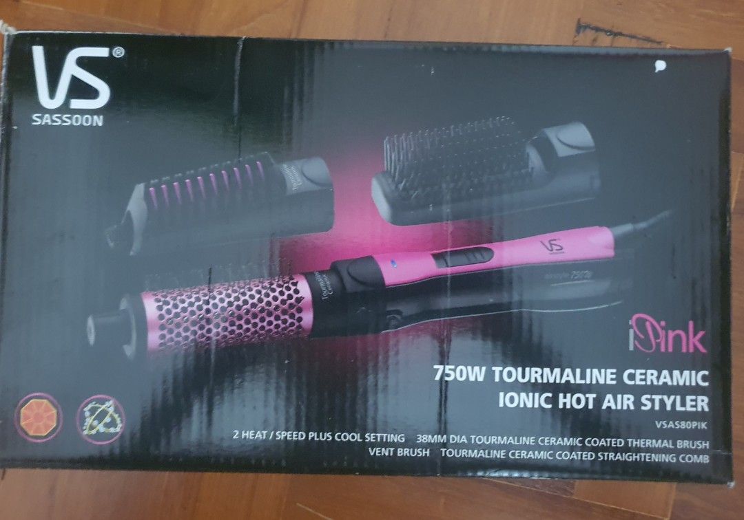 VS Sassoon Pink 750W Tourmaline Ceramic Ionic Hot Air Styler, Beauty ...