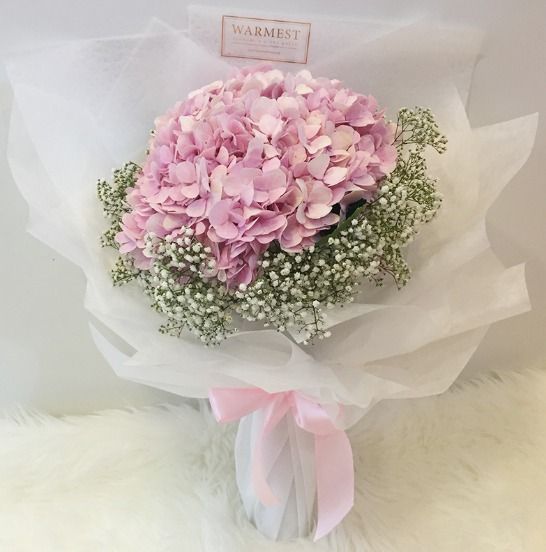 1 stalk blue hydrangea bouquet with baby’s breath for valentine's day ...