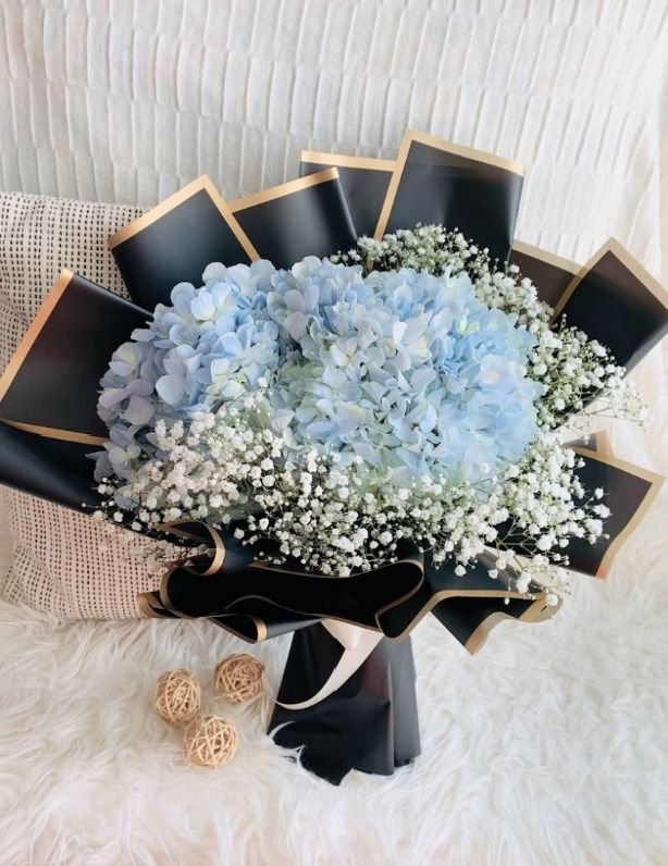 1 stalk pink hydrangea bouquet with baby’s breath for valentine's day ...