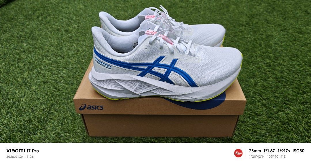 Asics Novablast 5 ATC Running Shoes - White/Tuna Blue, Men's Fashion ...